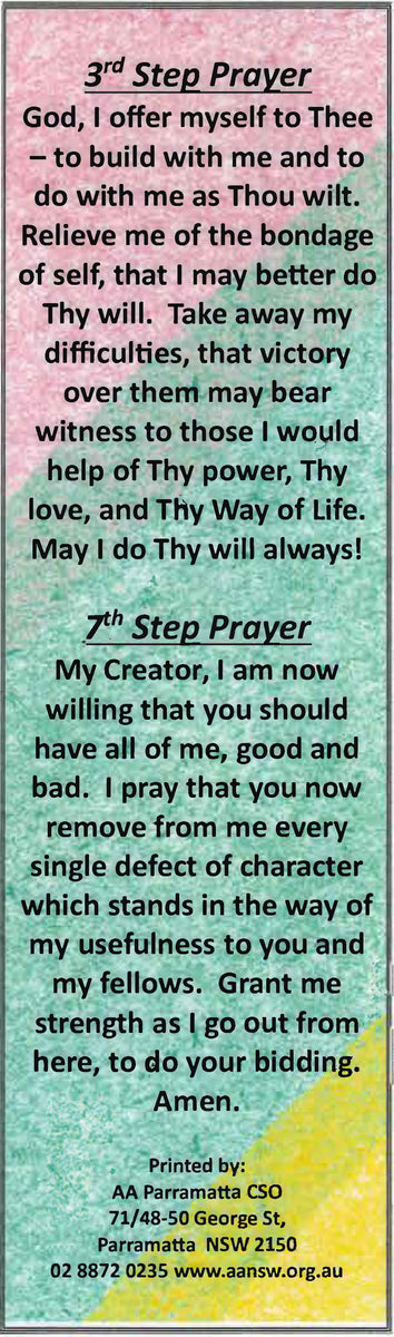 Bookmark- 3rd and 7th Step Prayer (Watercolour Background) – AA NSW ...